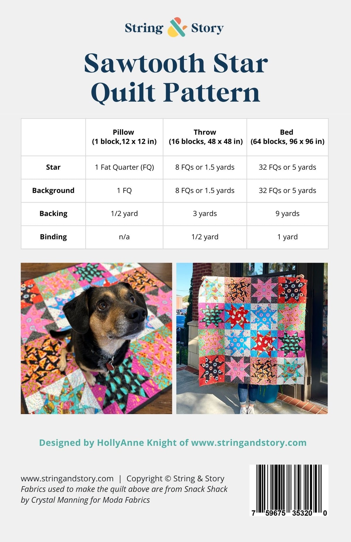 Sawtooth Star Quilt - DIGITAL PATTERN by HollyAnne Knight for String